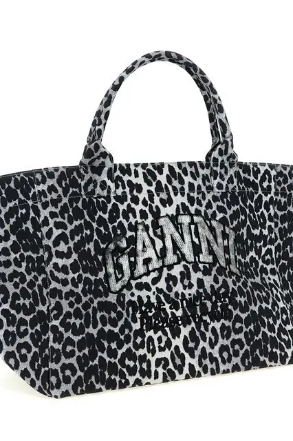 GANNI Leopard Printed Sequinned Tote Bag - Grey