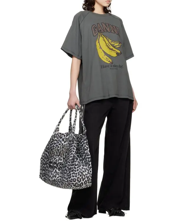 GANNI Leopard Printed Sequinned Tote Bag - Grey