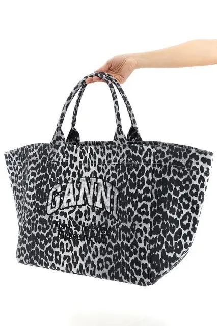 GANNI Leopard Printed Sequinned Tote Bag - Grey