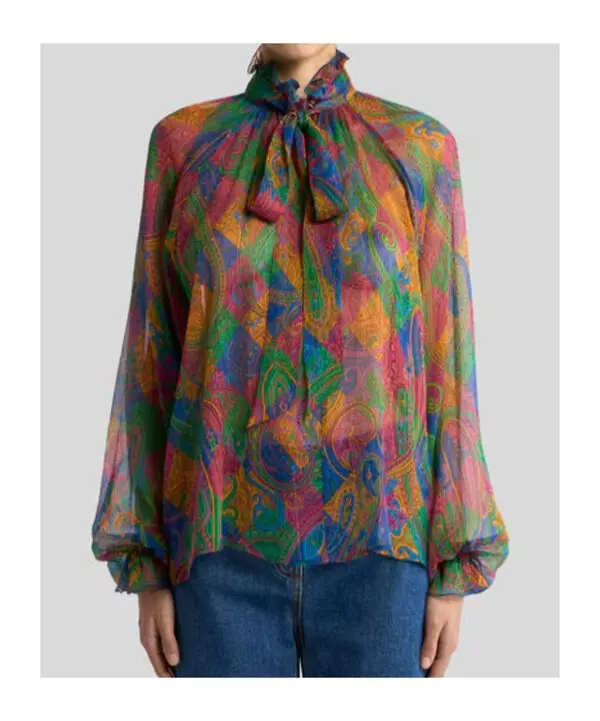 Etro Paisley And Floral Print Silk Scarf Neck Blouse