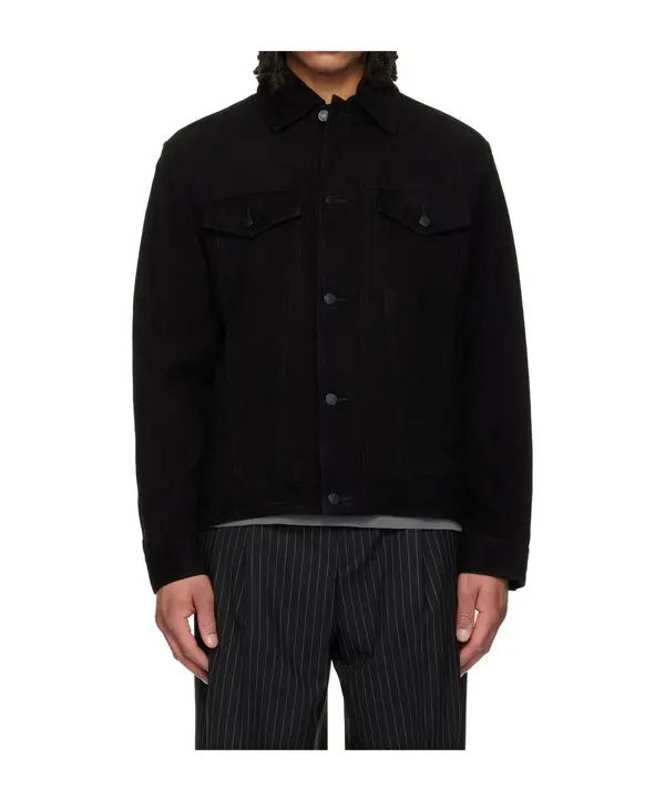 Hugo Boss Suede Leather Jacket With Lapel And Button Closure