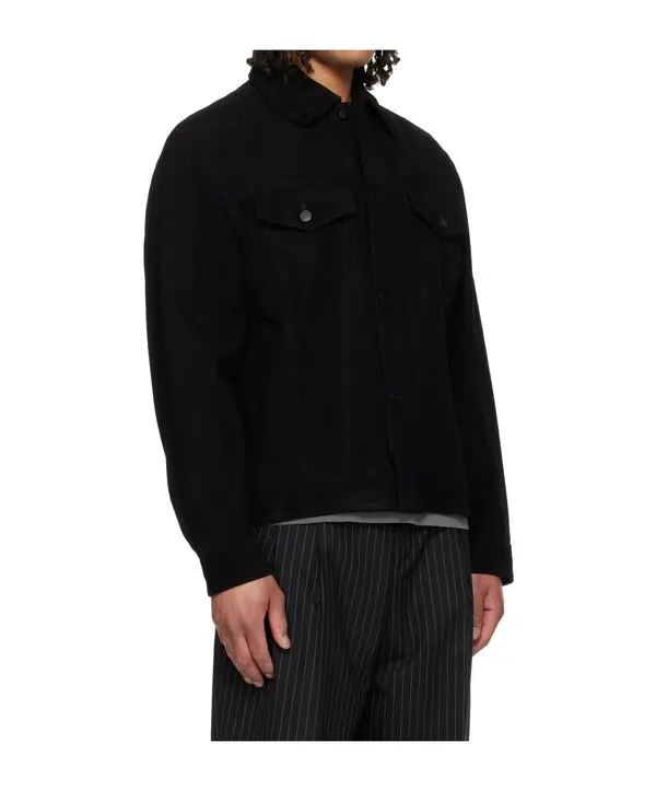 Hugo Boss Suede Leather Jacket With Lapel And Button Closure