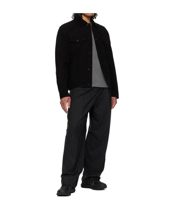 Hugo Boss Suede Leather Jacket With Lapel And Button Closure