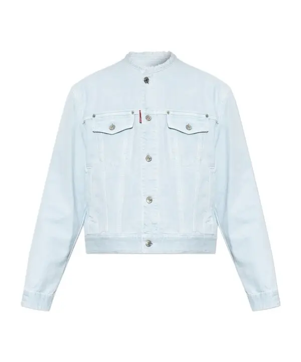 Dsquared2 Distressed Denim Jacket With Frayed Collar - Light Blue