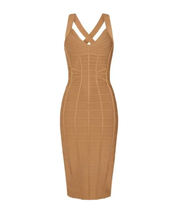 Elisabetta Franchi Ribbed Knit Midi Dress With Geometric Accents