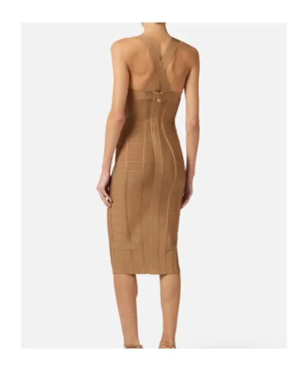 Elisabetta Franchi Ribbed Knit Midi Dress With Geometric Accents