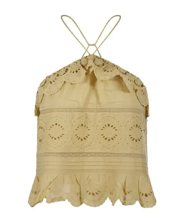 Isabel Marant Étoile Prisha Embroidered Cotton Halter Top - Light Ochre