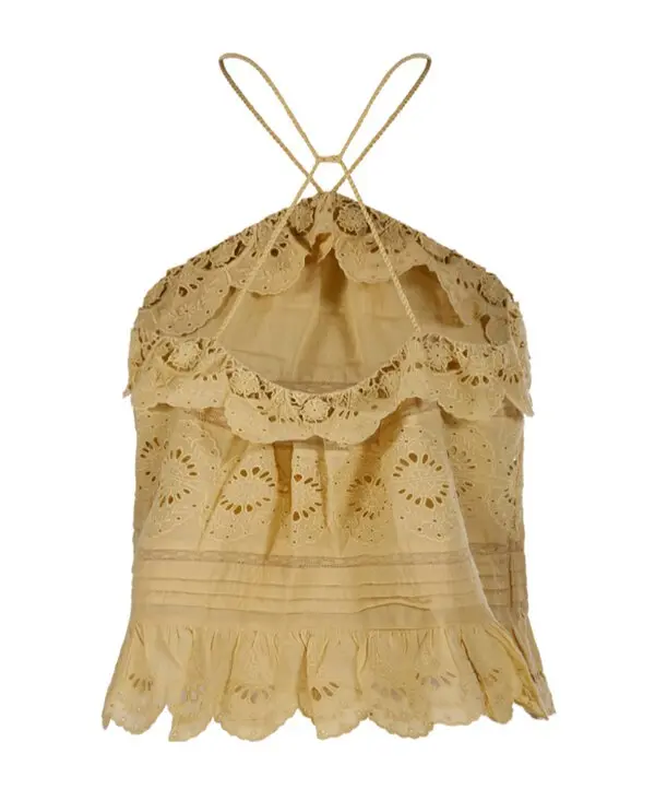 Isabel Marant Étoile Prisha Embroidered Cotton Halter Top - Light Ochre