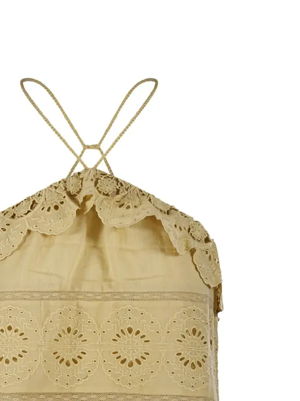 Isabel Marant Étoile Prisha Embroidered Cotton Halter Top - Light Ochre