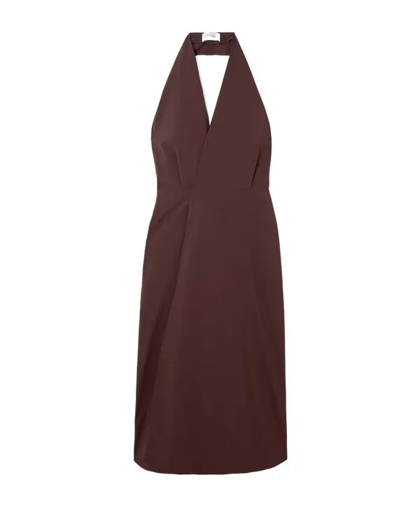 ST. AGNI Cotton-blend Poplin Halterneck Wrap Dress - Red