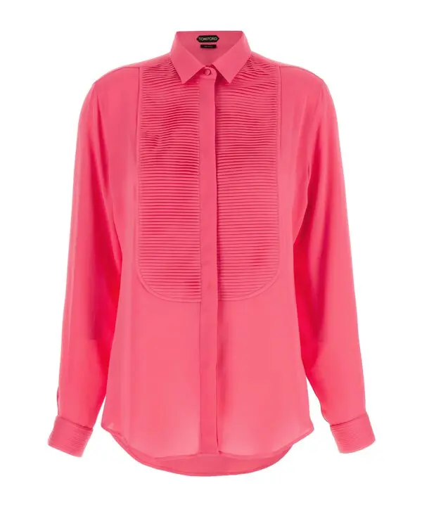 TOM FORD Pleated Tuxedo Shirt - Fuchsia