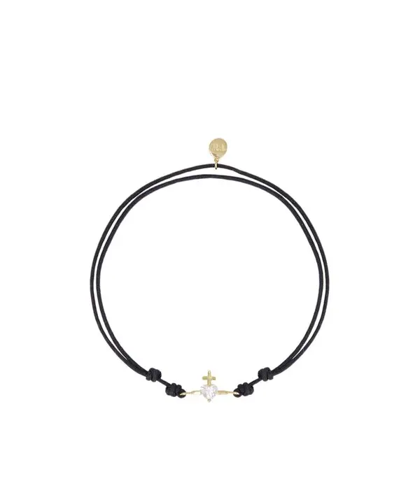VIVIENNE WESTWOOD Valentines Gold Heart Cord Bracelet - Gold/white Laboratory Cultivated Diamond/black Fabric Rope