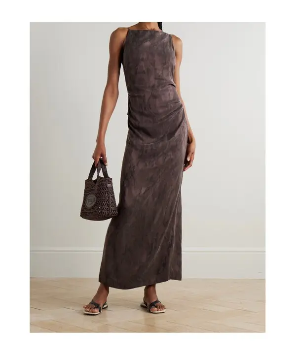 ST. AGNI Gathered Washed Satin-jacquard Maxi Dress