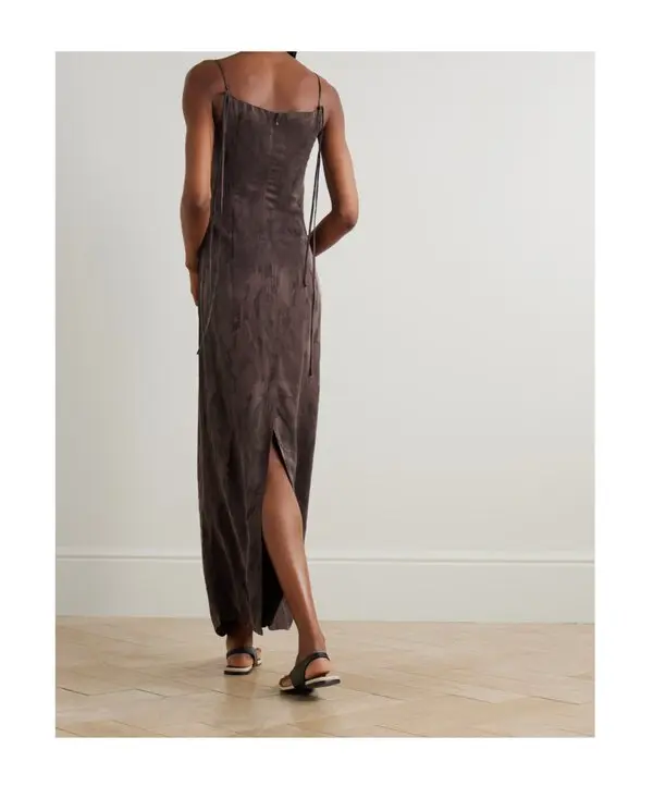 ST. AGNI Gathered Washed Satin-jacquard Maxi Dress