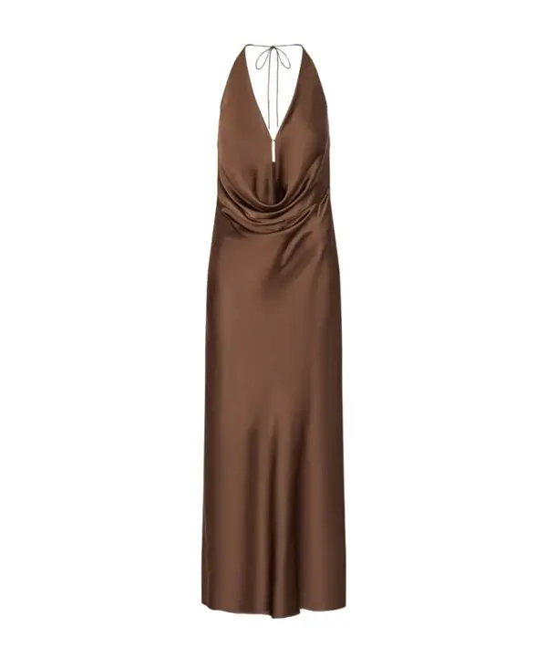 ROTATE BY BIRGER CHRISTENSEN Chiffon Halter Dress - Dark Brown