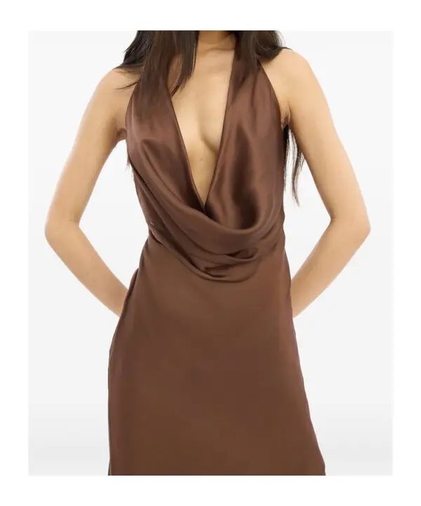 ROTATE BY BIRGER CHRISTENSEN Halterneck Chiffon Maxi Dress - Dark Brown