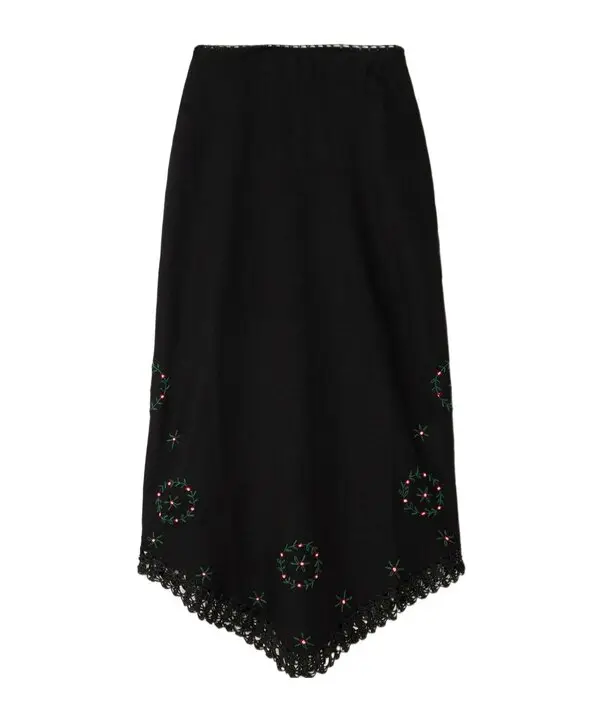 Rixo Crocheted Embroidered Midi Skirt - Black