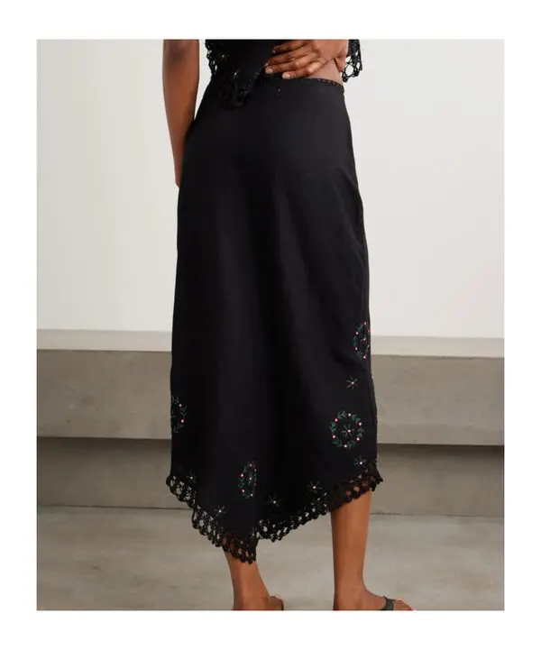 Rixo Crocheted Embroidered Midi Skirt