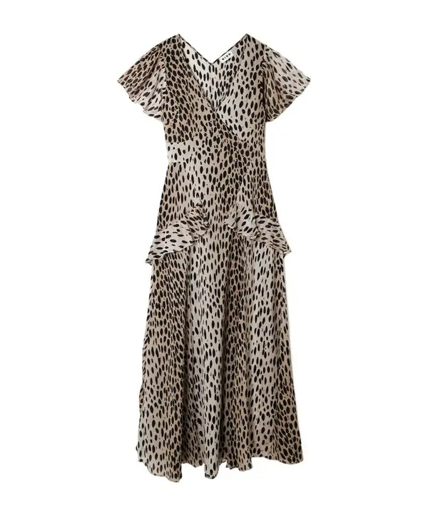 Rixo Evie Ruffled Leopard-print Silk-chiffon Midi Dress - Nude