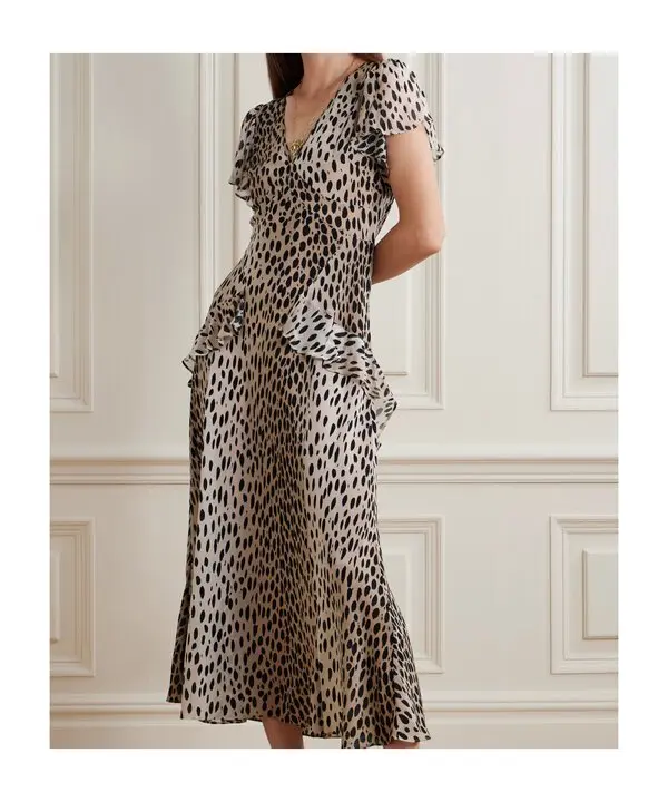 Rixo Evie Ruffled Leopard-print Silk-chiffon Midi Dress - Nude