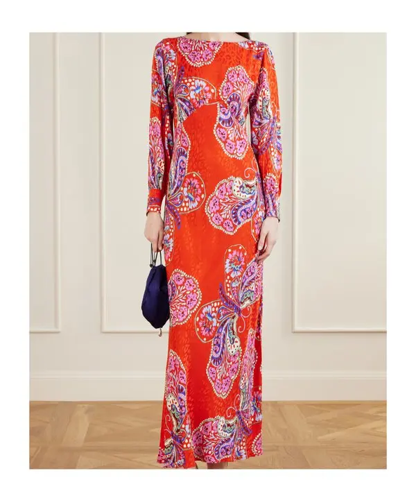 Rixo Marni Maxi Dress With Long Sleeves And Open Back