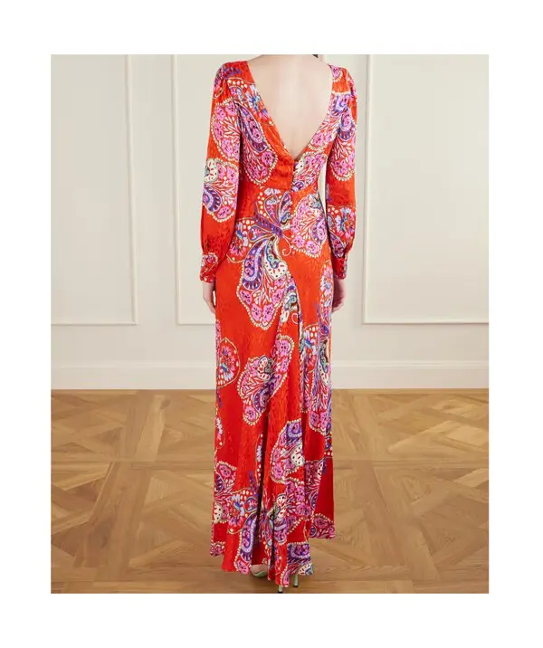 Rixo Marni Maxi Dress With Long Sleeves And Open Back
