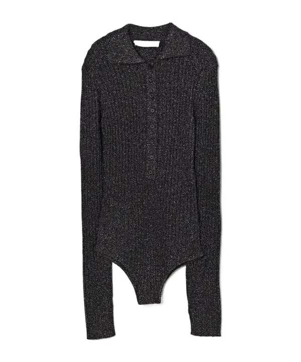THE FRANKIE SHOP Ribbed Knit Bodysuit With Polo Collar - Black