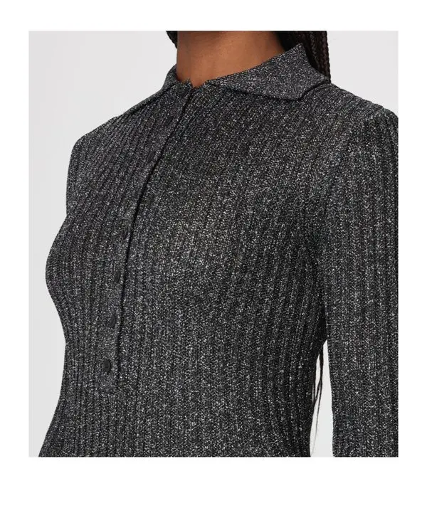 THE FRANKIE SHOP Ribbed Knit Bodysuit With Polo Collar