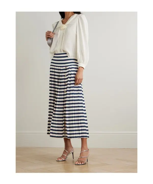 Rixo Una Pleated Striped Midi Skirt - Multi