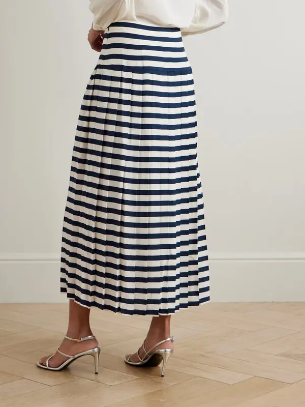 Rixo Una Pleated Striped Midi Skirt - Multi