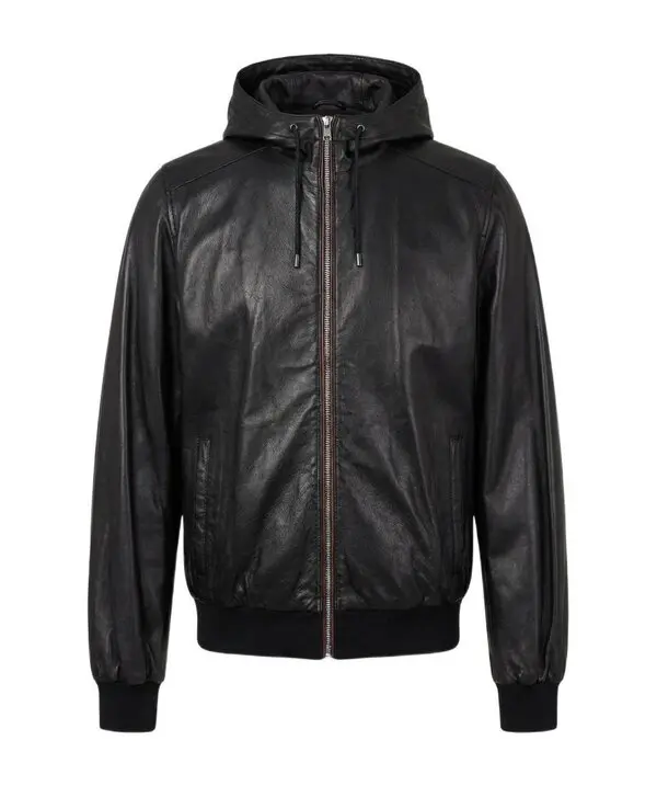 Gucci Logo Hooded Leather Jacket - Black