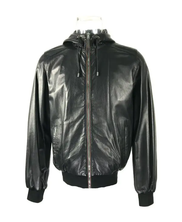 Gucci Logo Hooded Leather Jacket - Black