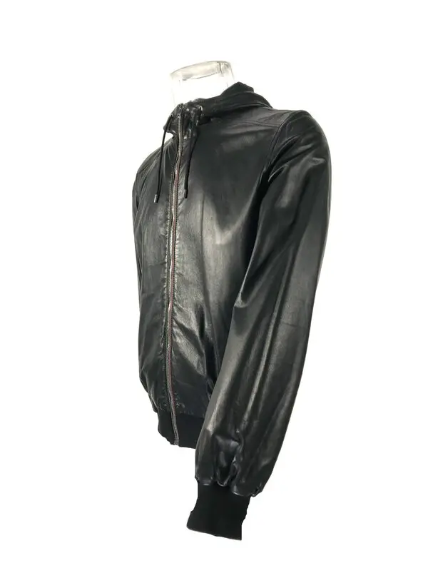 Gucci Logo Hooded Leather Jacket - Black