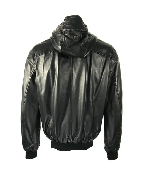 Gucci Logo Hooded Leather Jacket - Black
