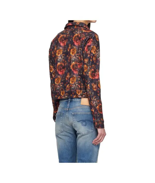 R13 Collared Floral Denim Jacket
