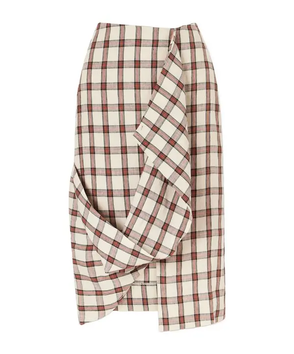 RÓHE Draped Check Midi Skirt - Nude