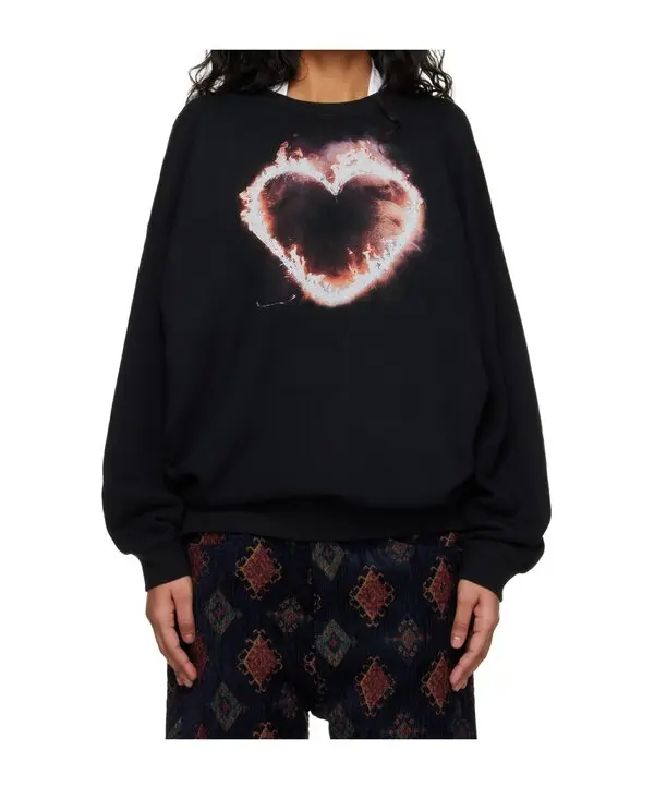 R13 Flaming Heart Oversized Crew Neck Sweatshirt