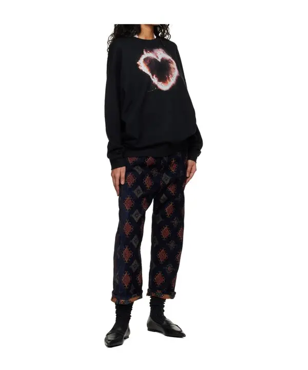 R13 Flaming Heart Oversized Crew Neck Sweatshirt