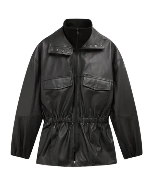 THE FRANKIE SHOP Carnaby Funnel Neck Leather Jacket - Black