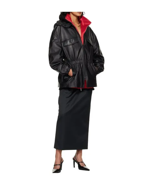 THE FRANKIE SHOP Carnaby Funnel Neck Leather Jacket