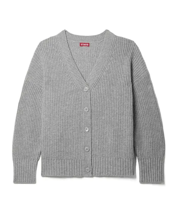 Staud Matilda Ribbed Knit Wool Blend Cardigan - Grey