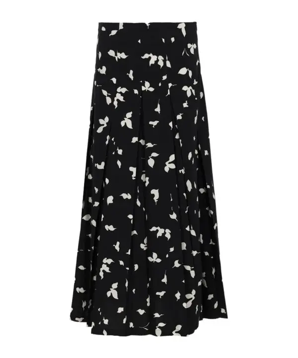 ALYSI Abstract Print Pleated Midi Skirt - Black