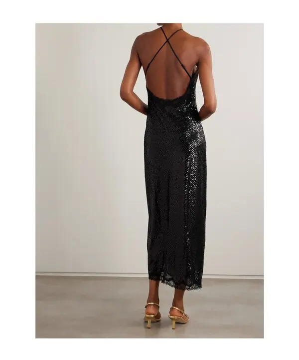 Rixo Sleeveless Sequined Tulle And Lace Midi Dress