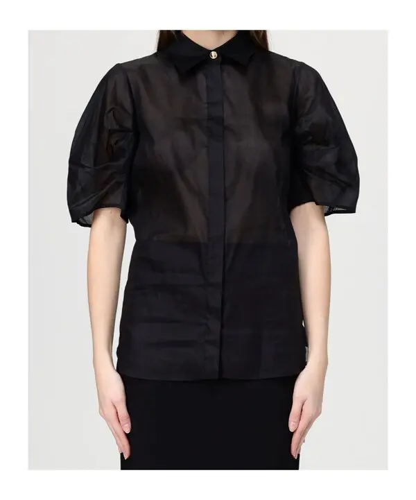 Elisabetta Franchi Sheer Puff Sleeve Shirt - Black