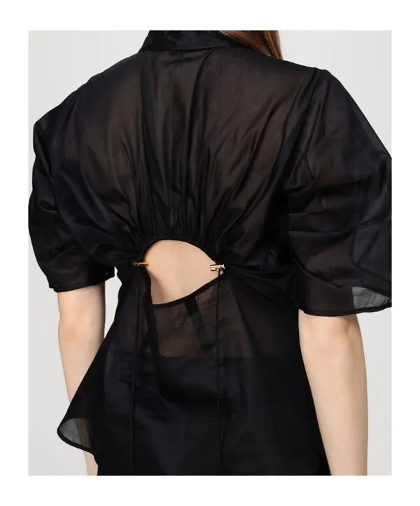 Elisabetta Franchi Sheer Puff Sleeve Shirt - Black