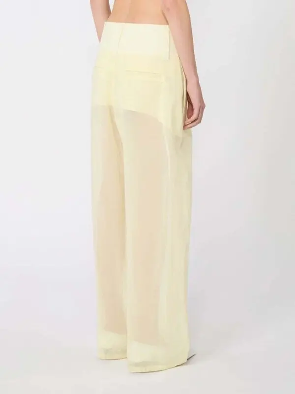 Sportmax Belted Wide-leg Trousers In Organza-feel Cotton Voile - Yellow