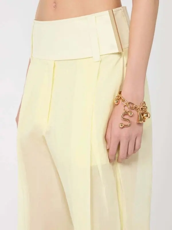 Sportmax Belted Wide-leg Trousers In Organza-feel Cotton Voile - Yellow