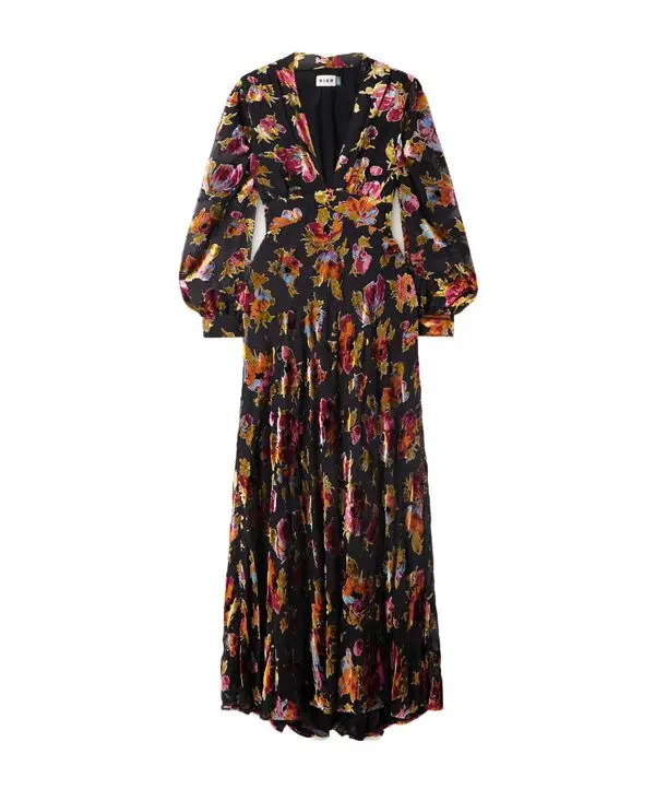 Rixo Floral Print Long Sleeve V-neck Maxi Dress
