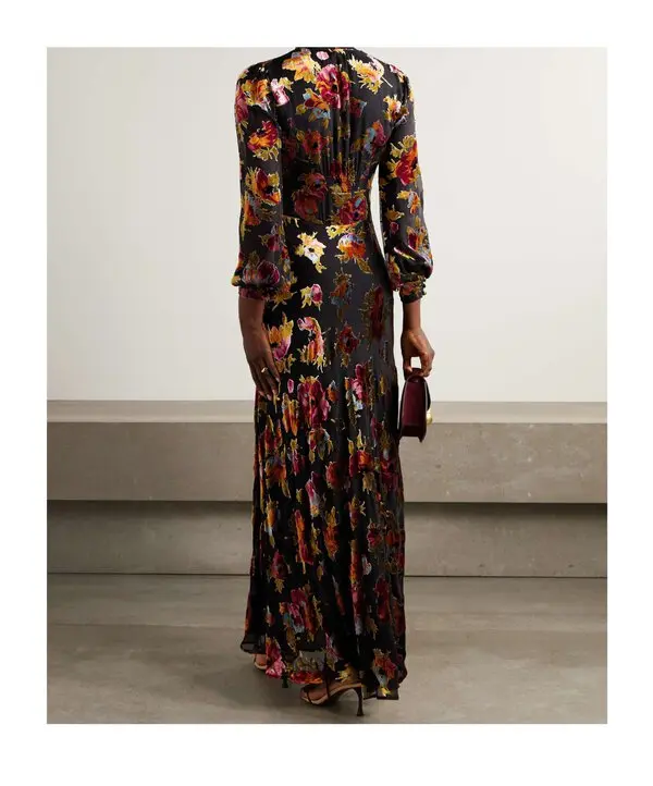 Rixo Floral Print Long Sleeve V-neck Maxi Dress