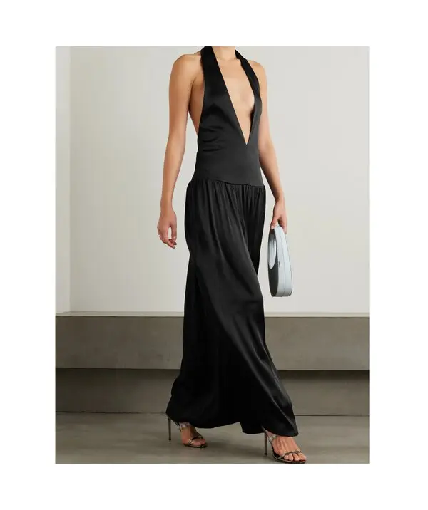16Arlington Plunging Halterneck Satin Gown